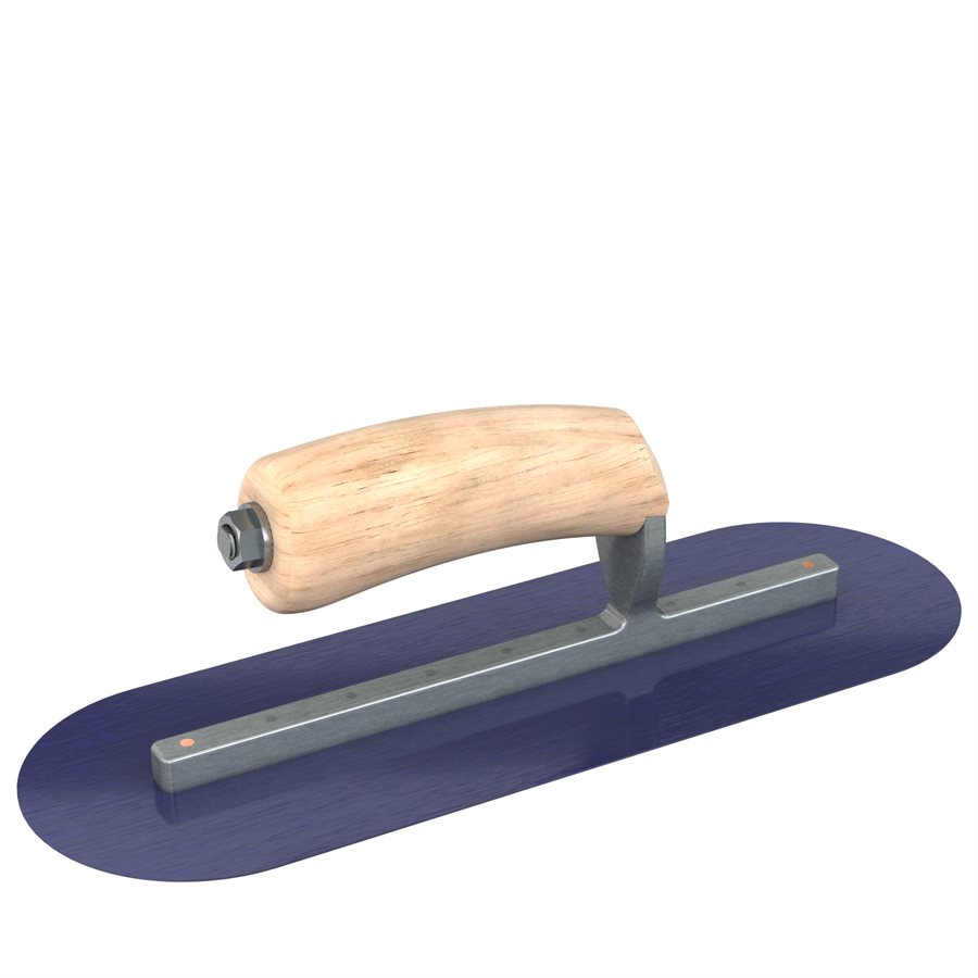 BLUE STEEL FINISHING TROWEL - ROUND END - 12 X 4 - CAMEL BACK WOOD HANDLE