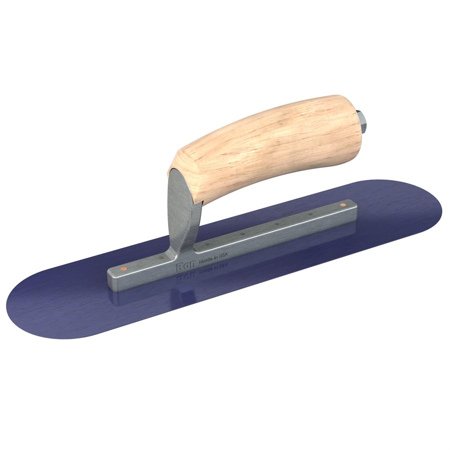 BLUE STEEL POOL TROWEL - 12 X 3.5 - CAMEL BACK WOOD HANDLE