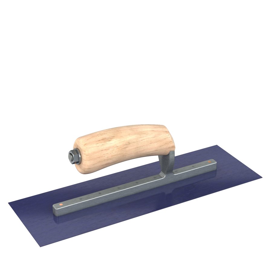 BLUE STEEL FINISHING TROWEL - SQUARE END - 12 X 4 - CAMEL BACK WOOD HANDLE